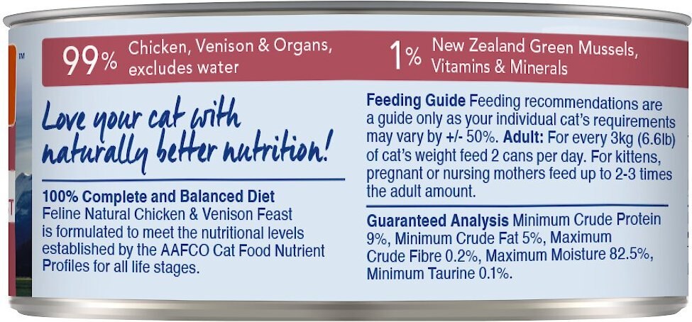 FELINE NATURAL Chicken & Venison Feast Grain-Free Canned Cat Food, 3-oz ...