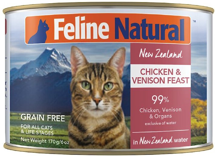 FELINE NATURAL Chicken & Venison Feast Grain-Free Canned Cat Food, 6-oz ...