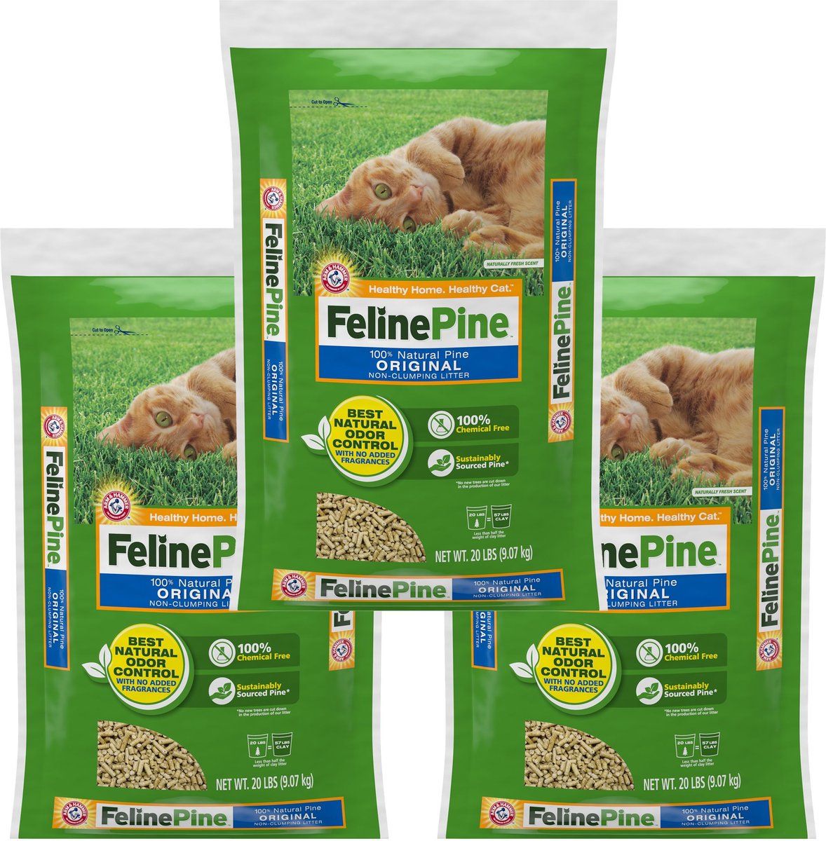 FELINE PINE Original Non-Clumping Wood Cat Litter, 40-lb bag, bundle of ...