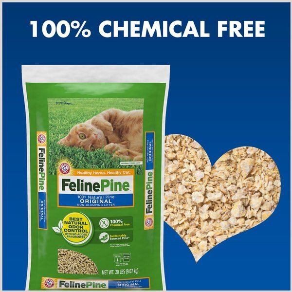 FELINE PINE Original Non-Clumping Wood Cat Litter, 40-lb bag, bundle of ...