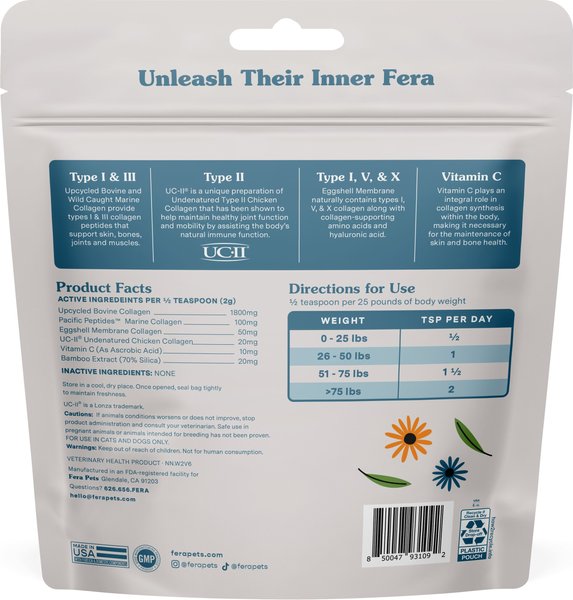 FERA PETS Collagen Plus Powder Joint Supplement for Dogs & Cats, 60-tsp ...
