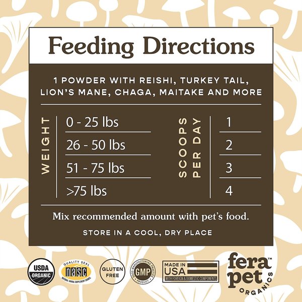 FERA PETS Mushroom Immune Support Dog & Cat Supplement, 120 servings ...