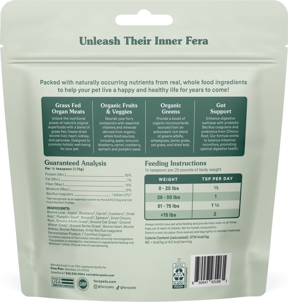 FERA PETS Whole Food Multivitamin Powder Topper for Dogs & Cats, 60-tsp ...