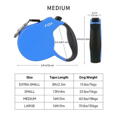 FIDA FD92N Retractable Dog Leash, Blue, Medium: 16-ft long - Chewy.com