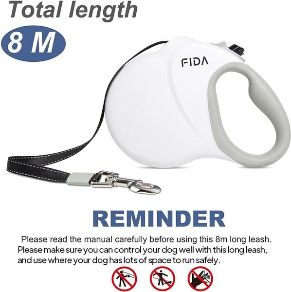 FIDA FD9313A-8M Retractable Dog Leash, Large: 26-ft long, White - Chewy.com