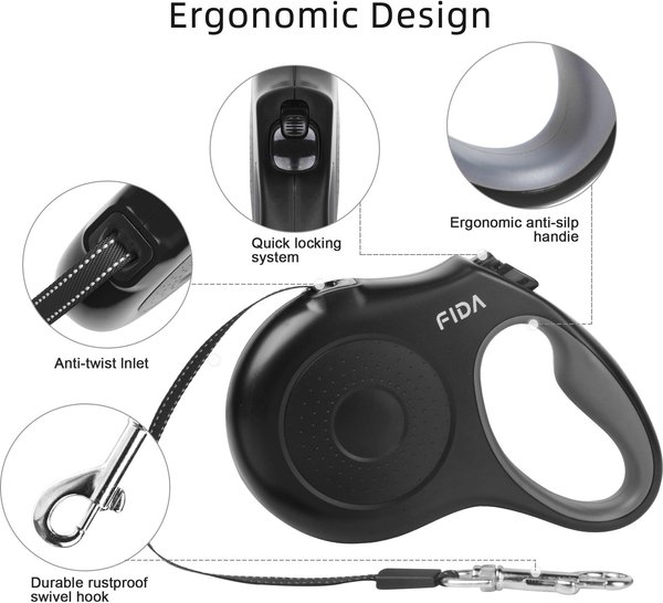FIDA JFA Retractable Dog Leash, Black, Large: 16-ft long - Chewy.com