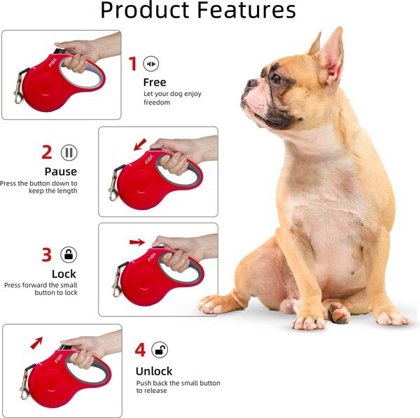 FIDA JFA Retractable Dog Leash, Red, Small: 16-ft long - Chewy.com