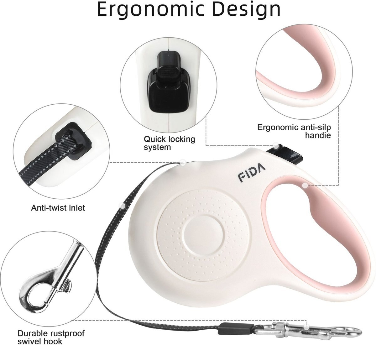 FIDA JFA Retractable Dog Leash, White, Medium: 16-ft long - Chewy.com