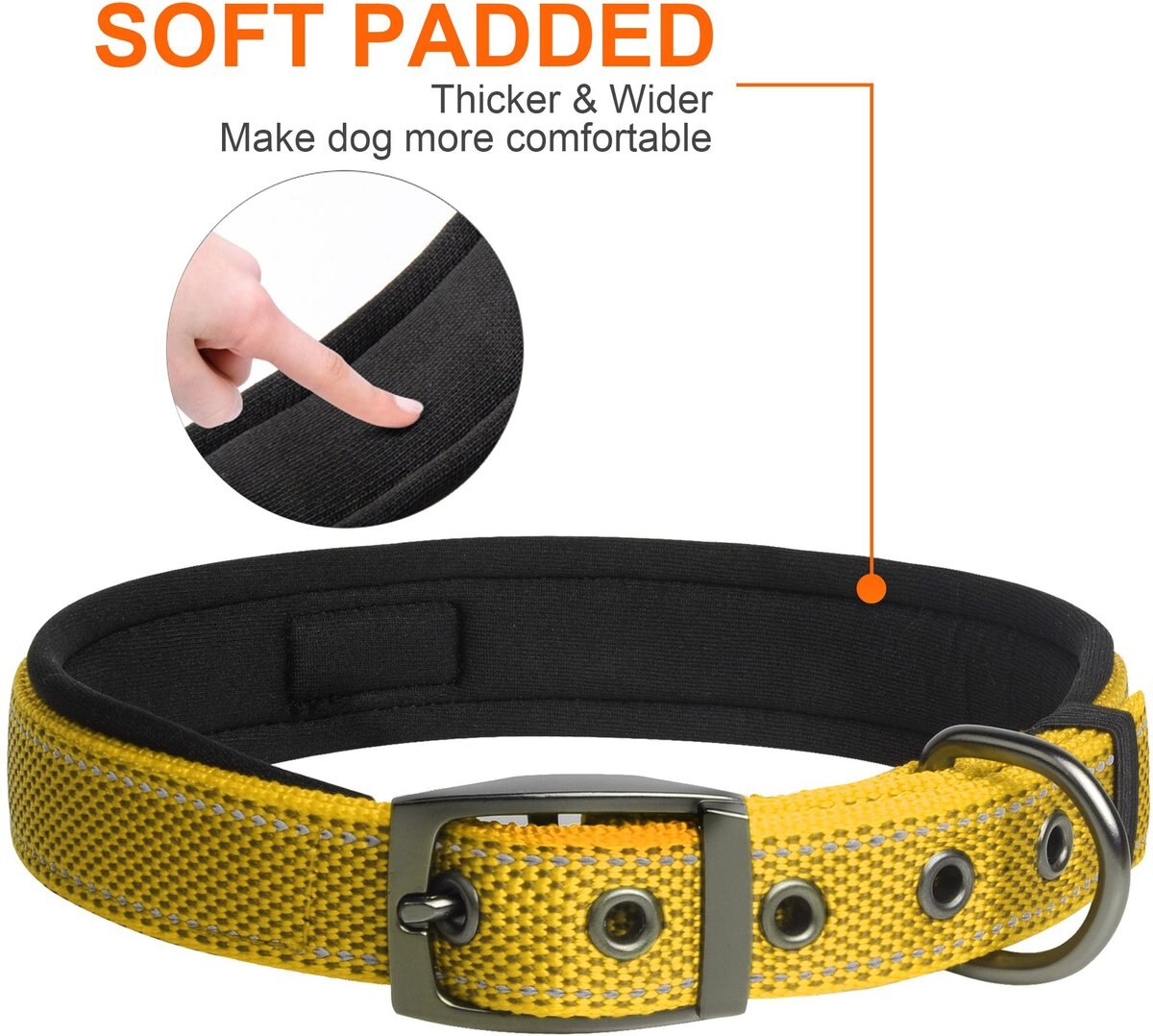 FIDA Neoprene Lined Dog Collar, Yellow, Small: 11 to 14.5-in neck, 7/8 ...