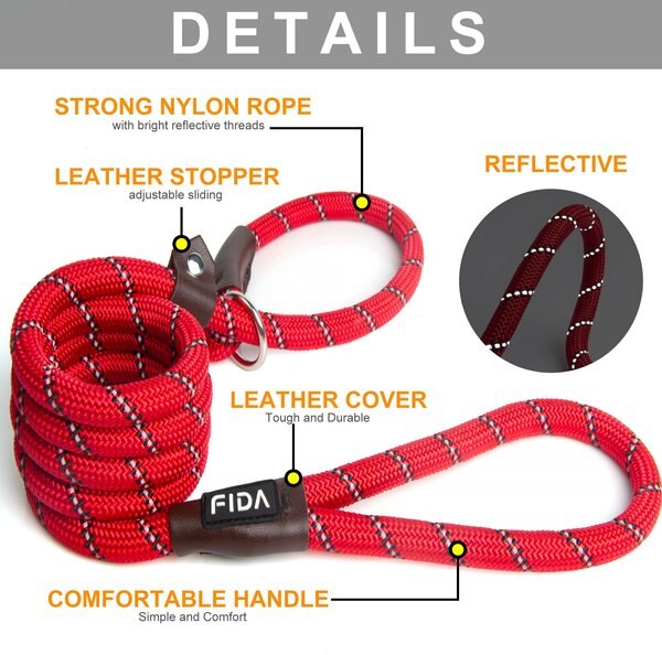 FIDA Rope Slip Training Dog Leash, 6-ft long, 1/2-in wide, Red - Chewy.com