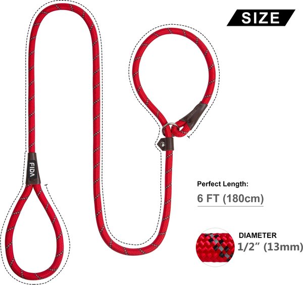 FIDA Rope Slip Training Dog Leash, 6-ft long, 1/2-in wide, Red - Chewy.com