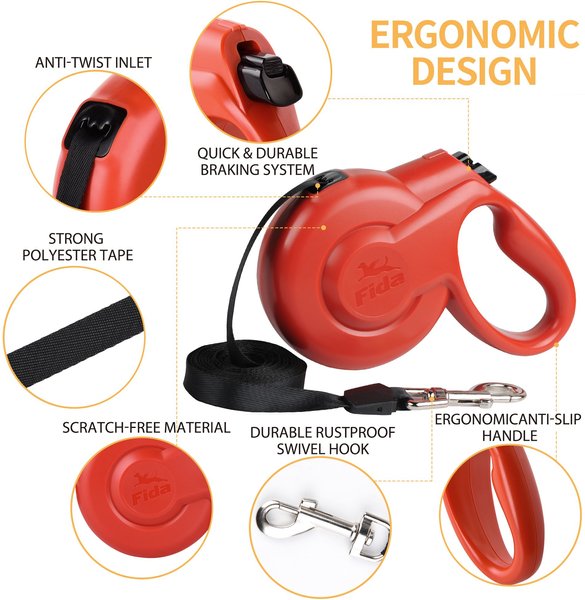 FIDA Styleash Retractable Dog Leash, 16-ft long, Red, Medium - Chewy.com