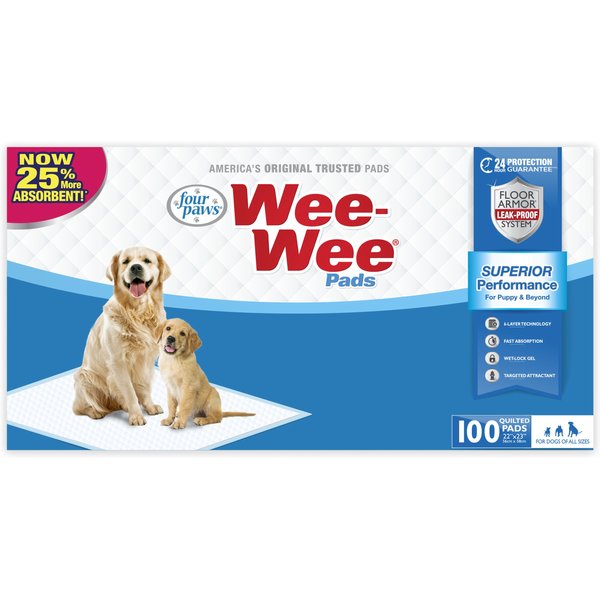 Four Paws Wee-Wee Superior Performance Dog Pee Pads, 22 x 23-in, 100 ...