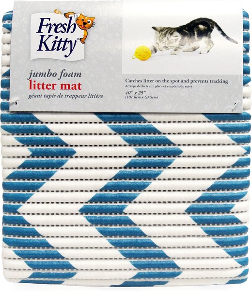 FRESH KITTY Jumbo Foam Chevron Cat Litter Mat, Blue & White - Chewy.com