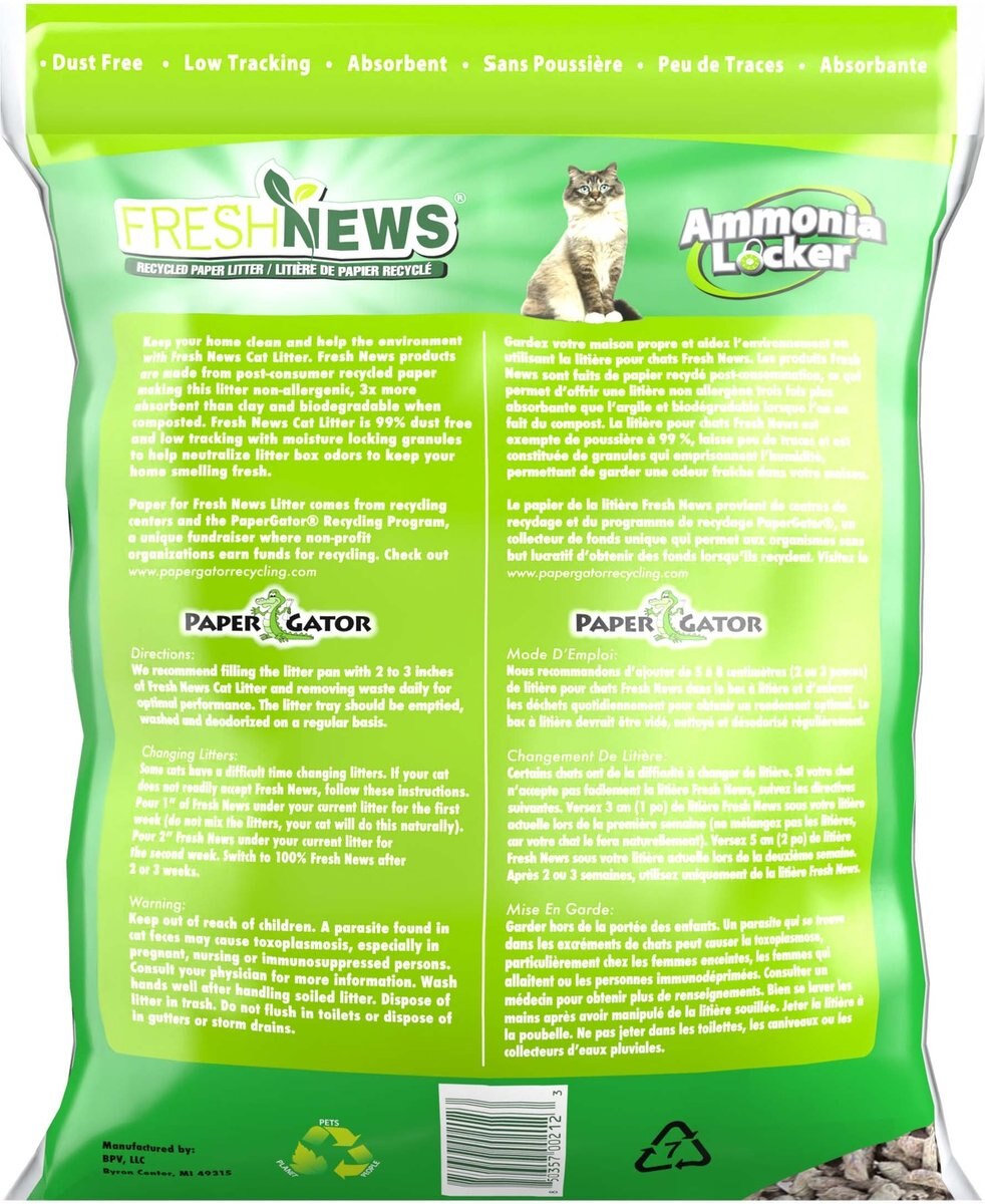 FRESH NEWS Unscented Non-Clumping Paper Cat Litter, 12-lb bag, bundle ...