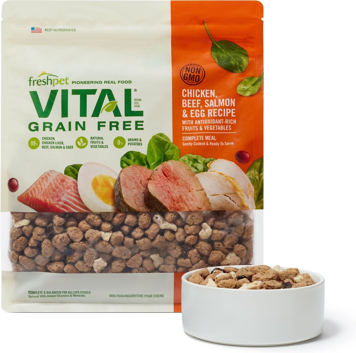 FRESHPET Vital Chicken, Beef, Salmon & Egg Recipe Grain-Free Fresh Dog ...