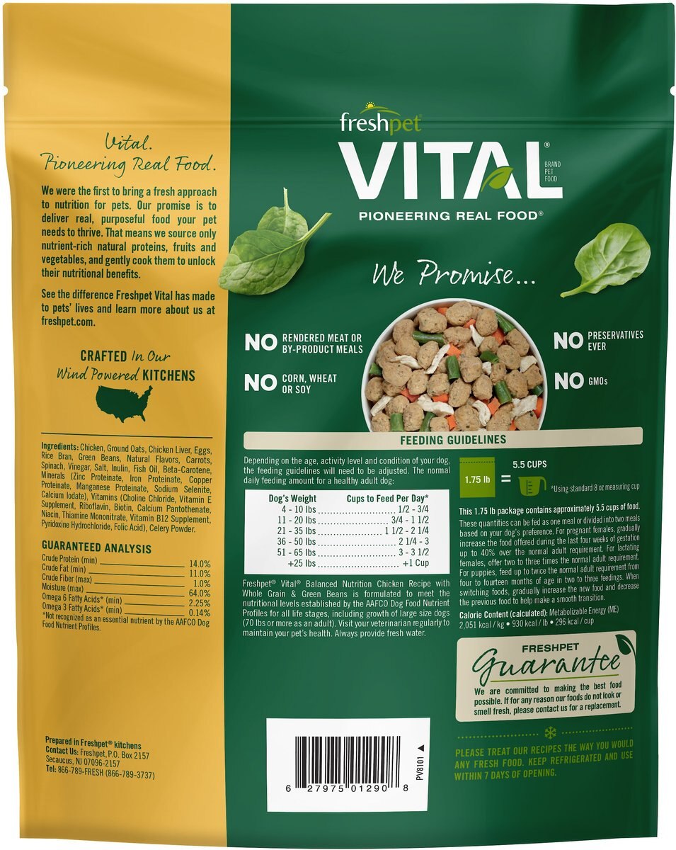FRESHPET Vital Chicken Recipe Fresh Dog Food, 1.75-lb bag, case of 4 ...