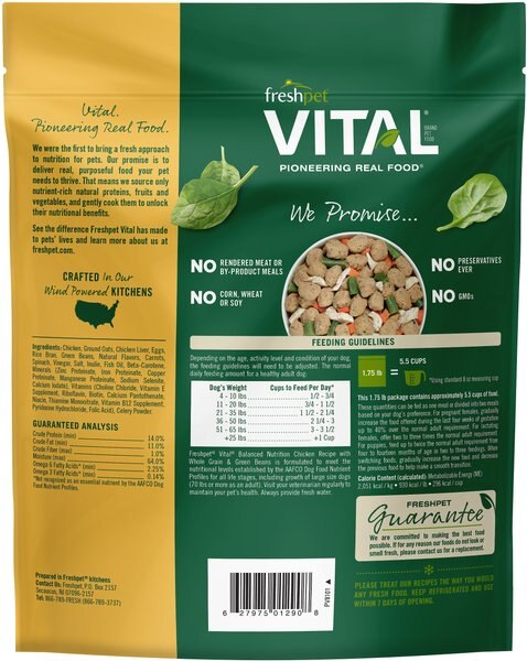 FRESHPET Vital Chicken Recipe Fresh Dog Food, 1.75-lb bag, case of 4 ...