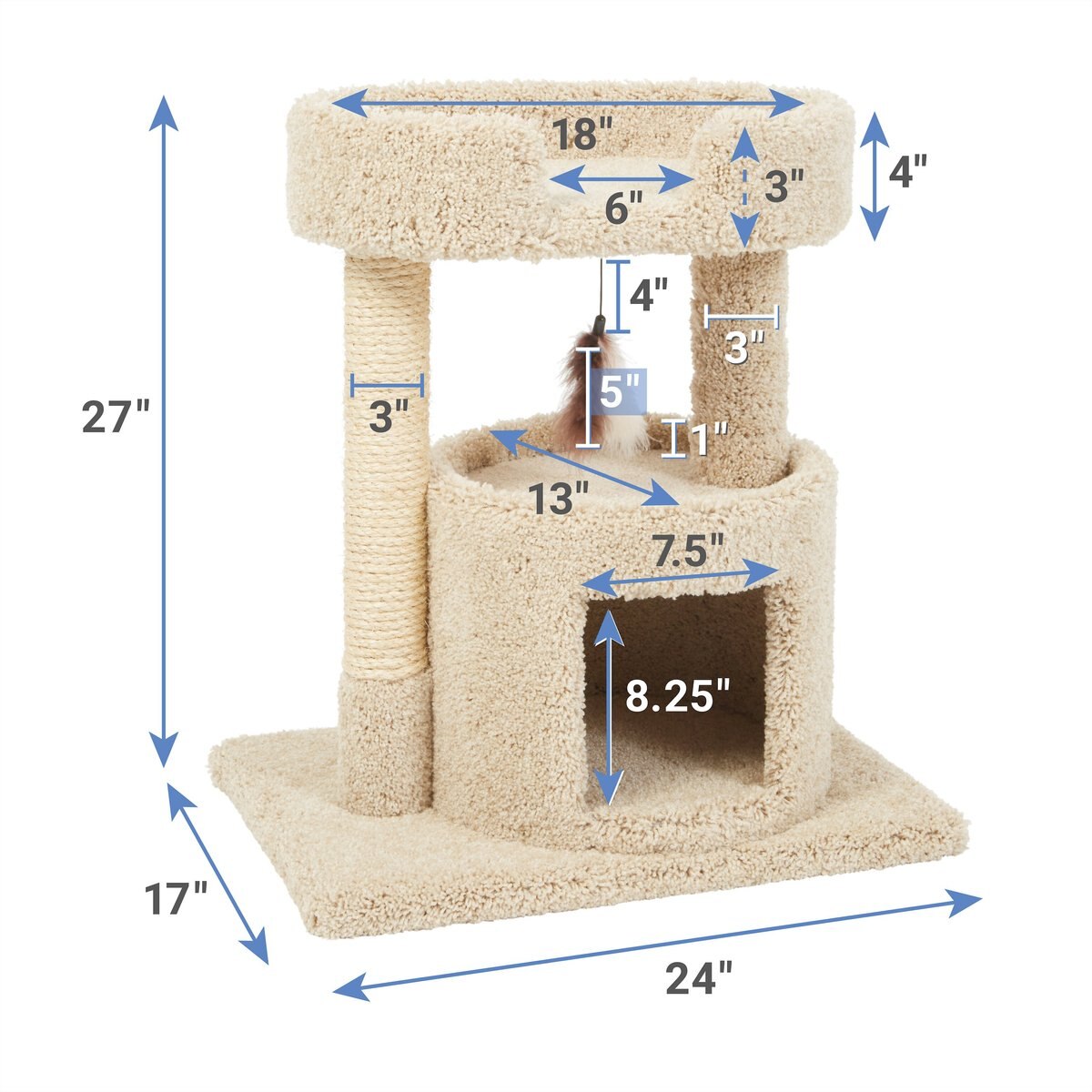 FRISCO 27-in Real Carpet Cat Tree with Condo & Oval Perch, Beige ...