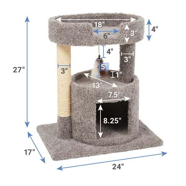 FRISCO 27-in Real Carpet Cat Tree with Condo & Oval Perch, Gray - Chewy.com
