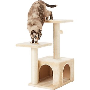FRISCO 28-in Faux Fur Cat Tree & Condo, Cream - Chewy.com