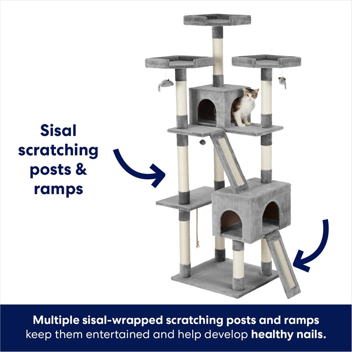 FRISCO 72-in Faux Fur Cat Tree & Condo, Gray - Chewy.com