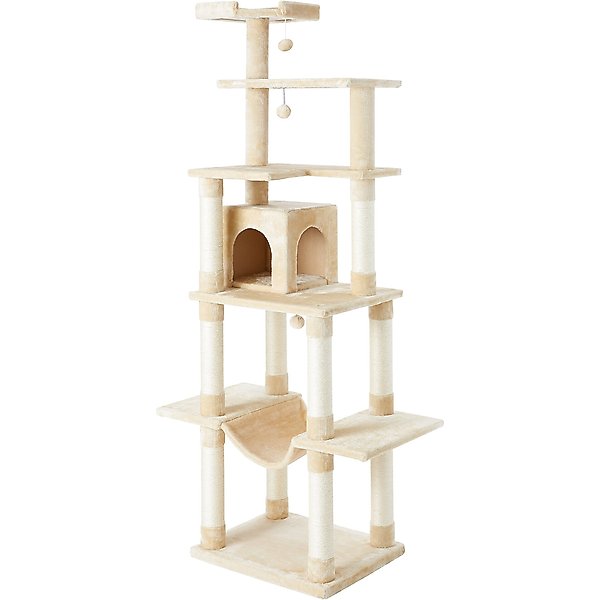 FRISCO 78-in Faux Fur Cat Tree & Condo, Cream - Chewy.com