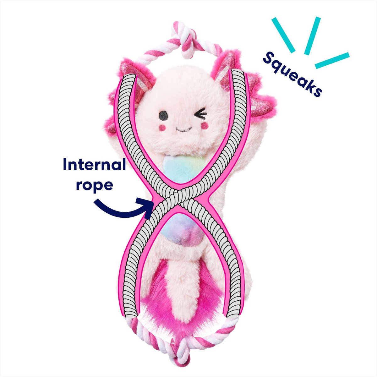 FRISCO Axolotl Plush with Rope Squeaky Dog Toy, Medium/Large - Chewy.com