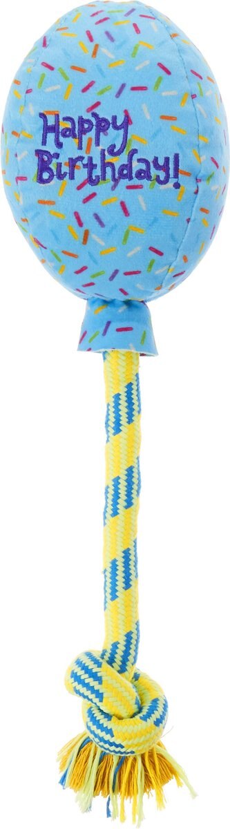 FRISCO Birthday Balloon Plush with Rope Squeaky Dog Toy, Blue, Medium ...