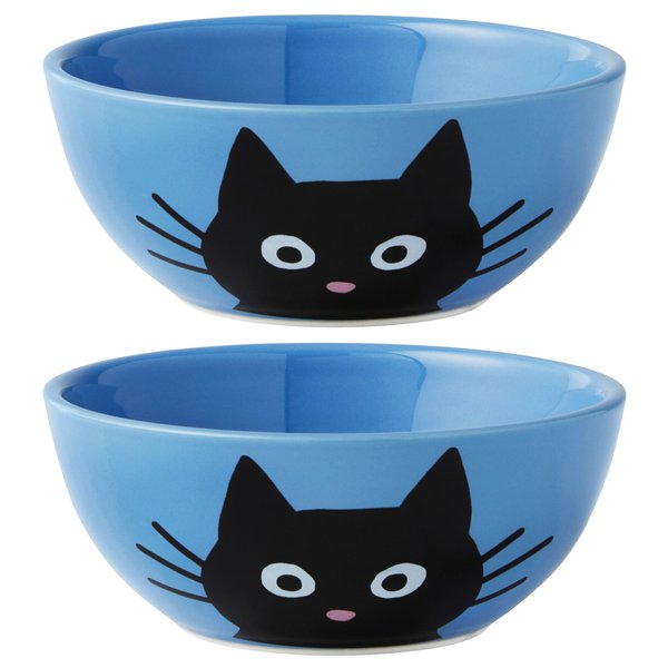 FRISCO Cat Face Non-skid Ceramic Cat Dish, Blue, 0.50 Cup, 2 count ...