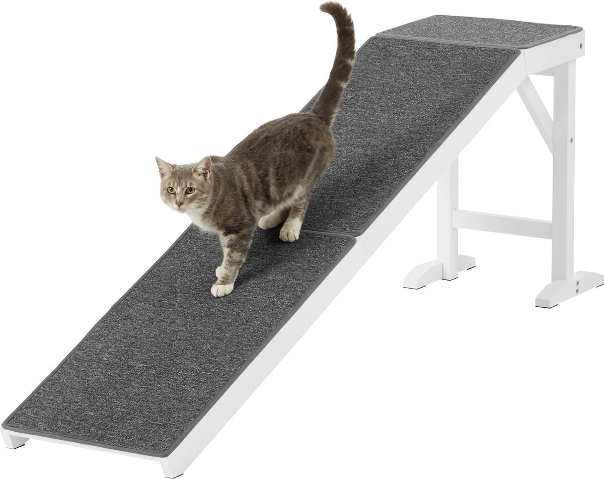 FRISCO Deluxe Wooden Carpeted Cat & Dog Ramp, White - Chewy.com