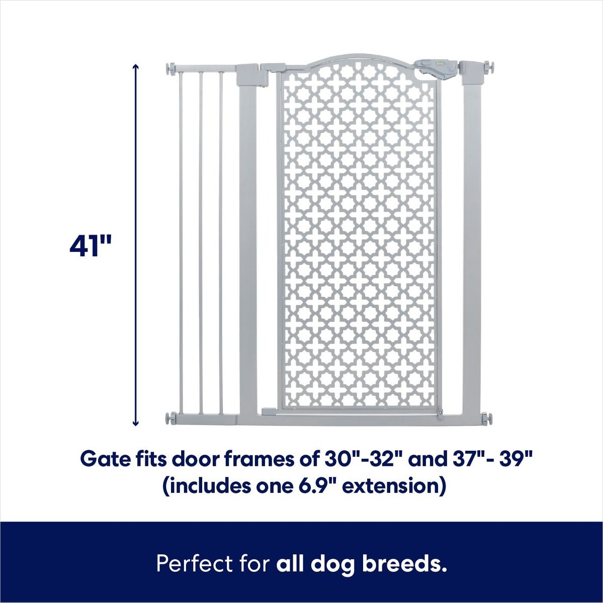 FRISCO Metal Pattern Extra Tall Auto-close Dog Gate, 41-in, Gray ...