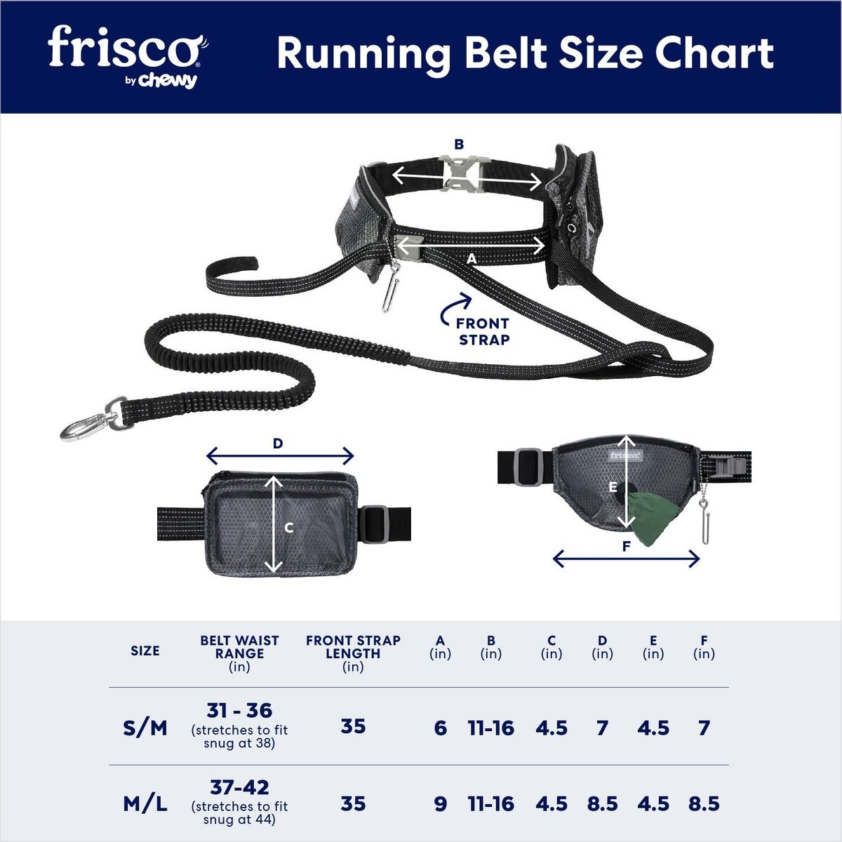 FRISCO Outdoor Running Belt with Bungee Dog Leash, Blue, ML - Chewy.com