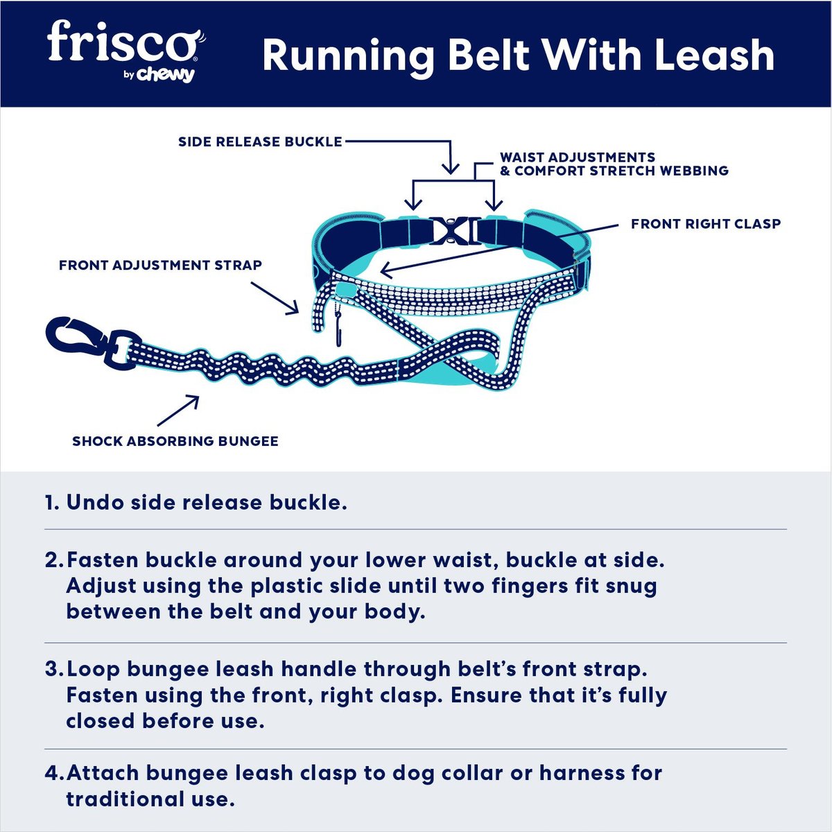 FRISCO Outdoor Running Belt with Bungee Dog Leash, Blue, ML - Chewy.com