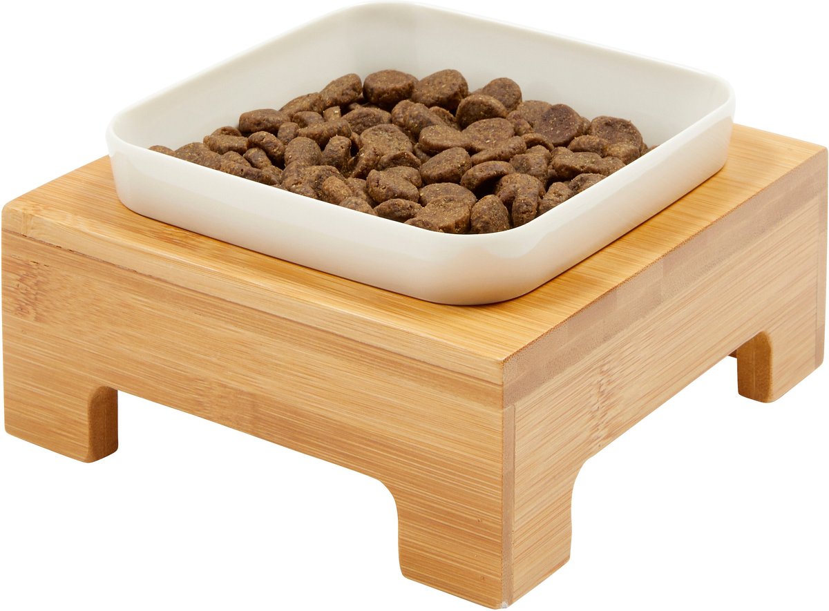 FRISCO Square Melamine Dog & Cat Bowl with Bamboo Stand, Small: 1 cup ...