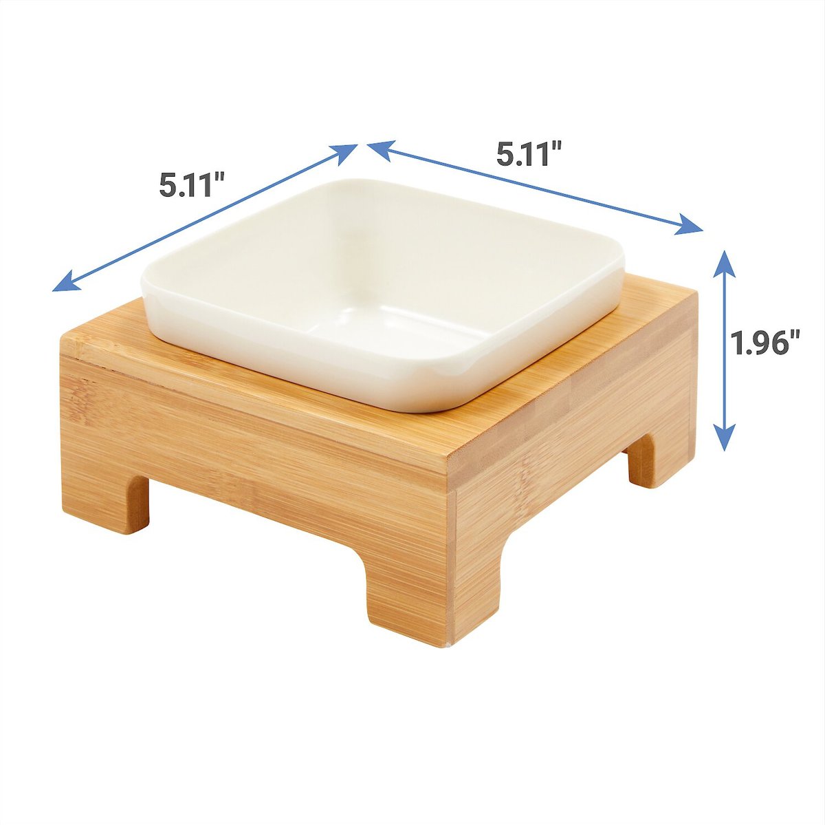 FRISCO Square Melamine Dog & Cat Bowl with Bamboo Stand, Small: 1 cup ...