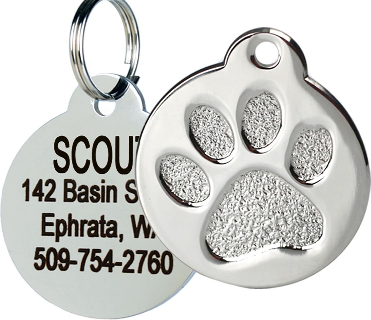 FRISCO Stainless Steel Personalized Dog & Cat ID Tag, Paw Print, Silver ...