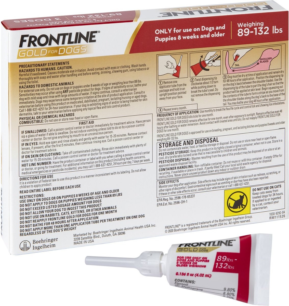 FRONTLINE GOLD for Dogs Flea & Tick Treatment (Extra Large Dog, 89-132 ...