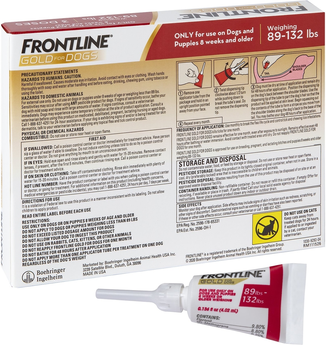 FRONTLINE GOLD for Dogs Flea & Tick Treatment (Extra Large Dog, 89-132 ...