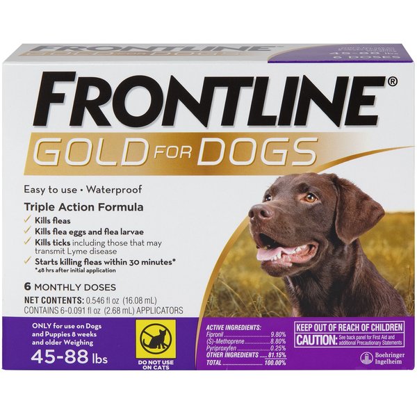 FRONTLINE PLUS Flea & Tick Spot Treatment for Large Dogs, 45-88 lbs, 8 ...