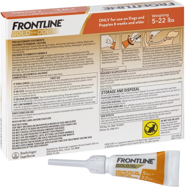 FRONTLINE GOLD for Dogs Flea & Tick Treatment (Small Dog, 5-22 lbs) 3 ...