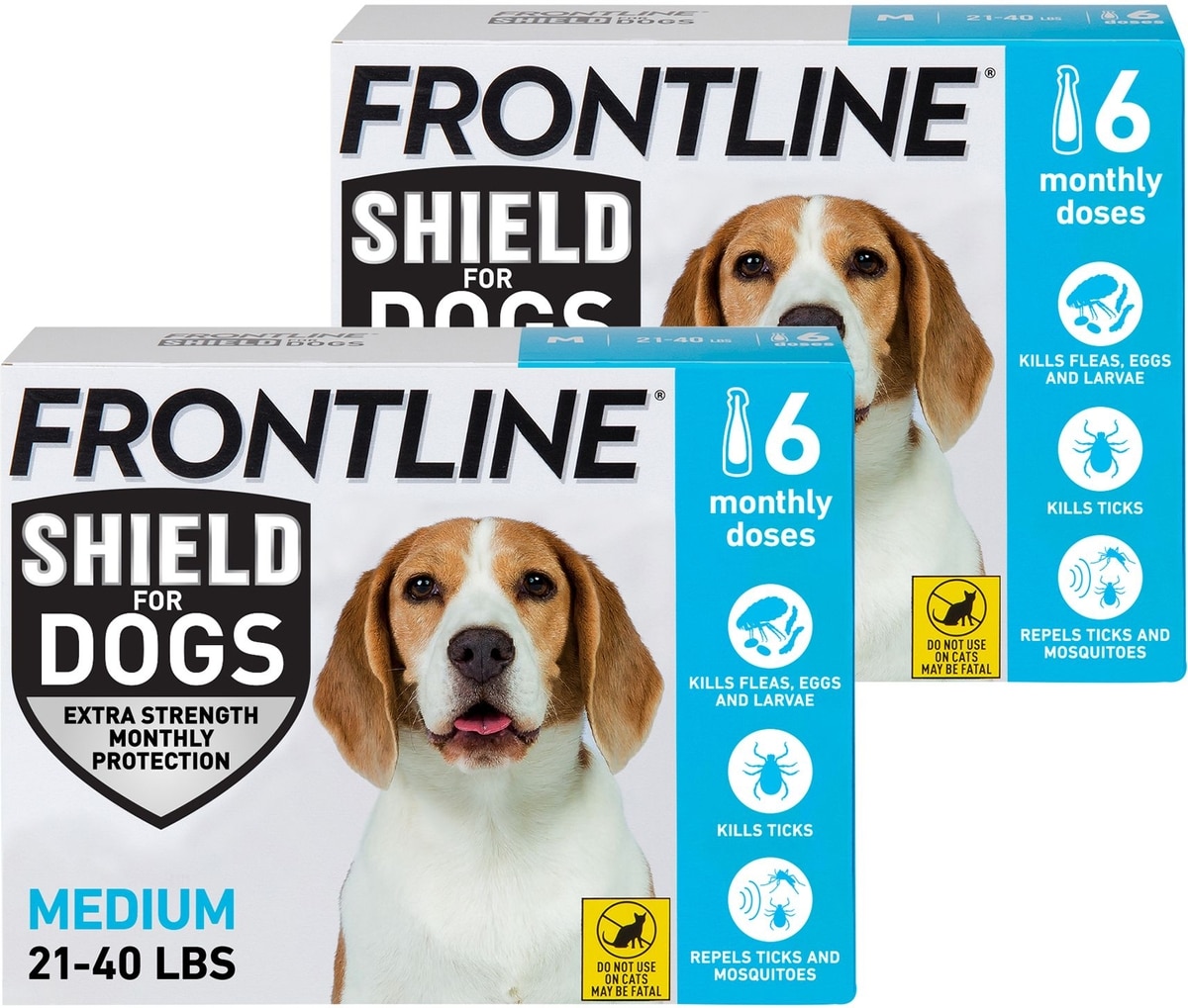 FRONTLINE SHIELD Flea & Tick Treatment for Medium Dogs, 21 - 40 lbs, 12 ...