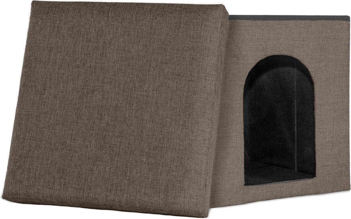 FURHAVEN House Footstool & Ottoman Dog & Cat Bed, Coconut Brown, Small ...