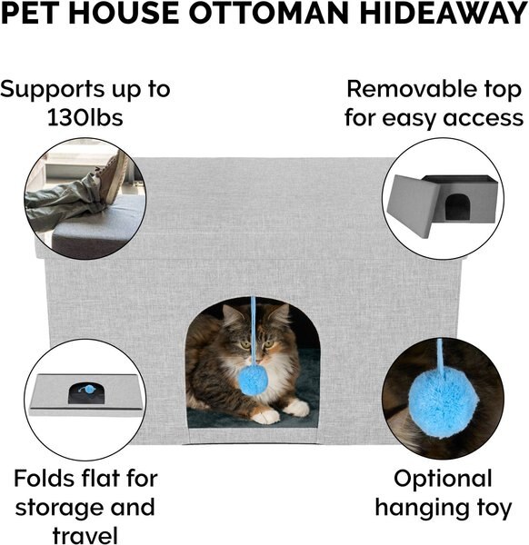 FURHAVEN House Footstool & Ottoman Dog & Cat Bed, Mist Gray, Large ...