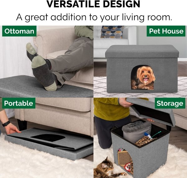 FURHAVEN House Footstool & Ottoman Dog & Cat Bed, Stormy Gray, Large ...