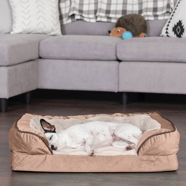 FURHAVEN Plush & Velvet Orthopedic Comfy Couch Dog & Cat Bed, Dark Gray ...