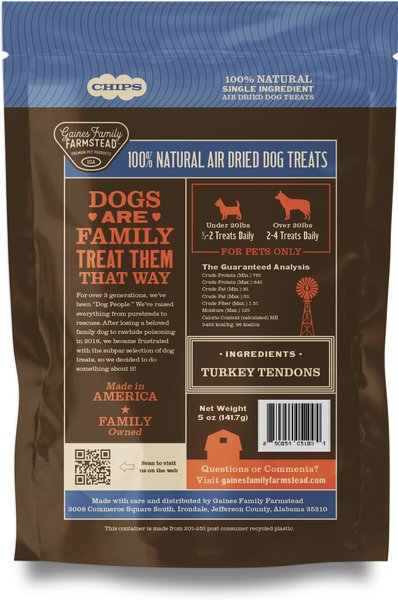 GAINES FAMILY FARMSTEAD Turkey Tendon Chips Single Ingredient Dog ...