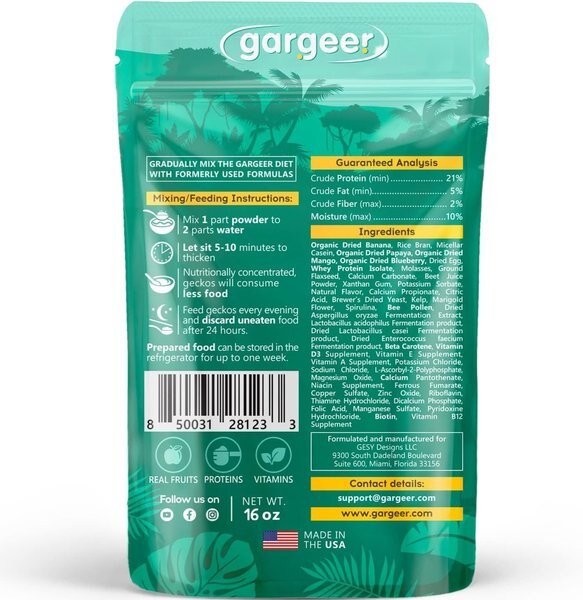 GARGEER Complete Fruit Blend Flavored Crested Gecko Food, 16-oz bag ...