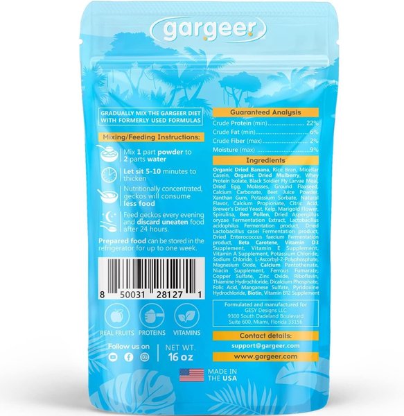 GARGEER Complete Mulberry Flavored Crested Gecko Food, 16-oz bag ...