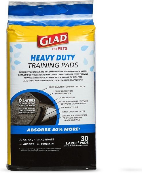 GLAD FOR PETS Heavy Duty Activated Carbon Dog Training Pads, 24 x 24-in, 30 count - Chewy.com